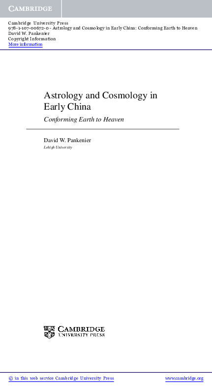 (PDF) Astrology and Cosmology in Early China: Conforming Earth to Heaven
