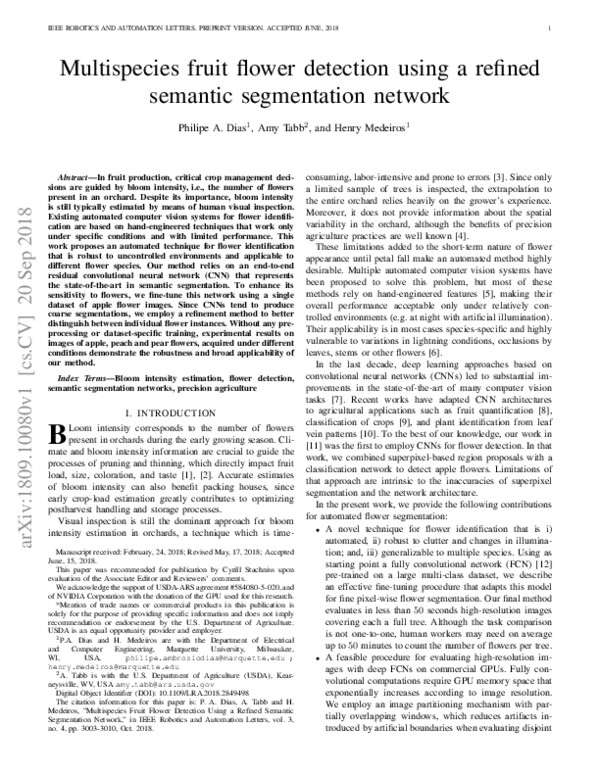 Pdf Multispecies Fruit Flower Detection Using A Refined Semantic Segmentation Network