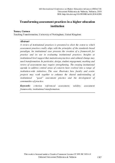 (PDF) Transforming assessment practices in a higher education institution