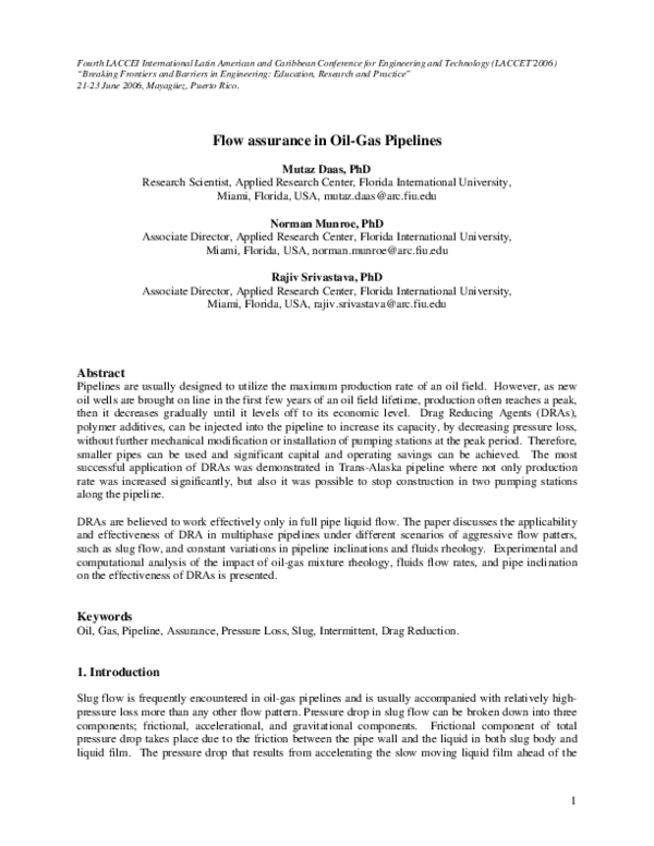 (PDF) Flow assurance in Oil-Gas Pipelines