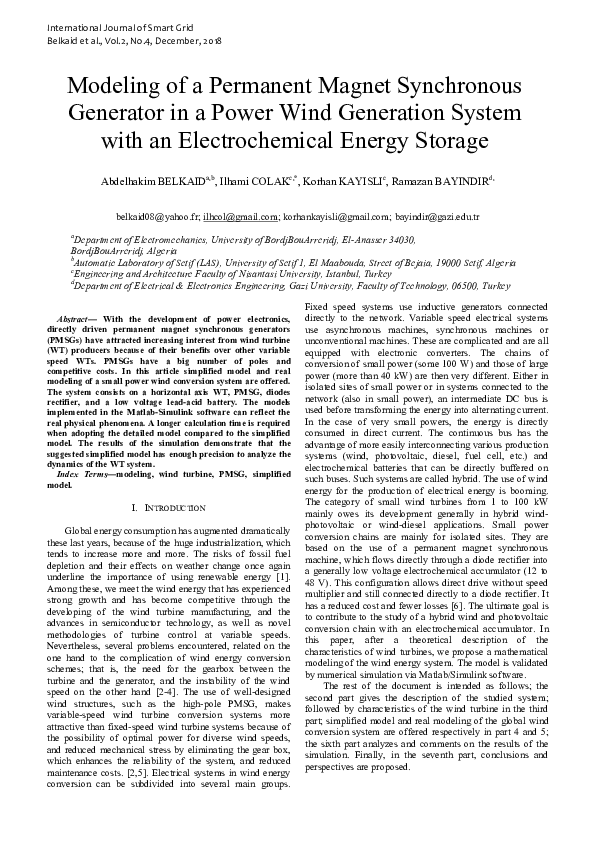 (PDF) Modeling of a Permanent Magnet Synchronous Generator in a Power ...