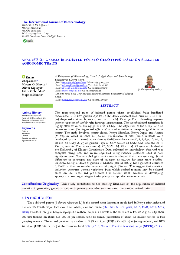 (PDF) Analysis of Gamma Irradiated Potato Genotypes Based on Selected ...