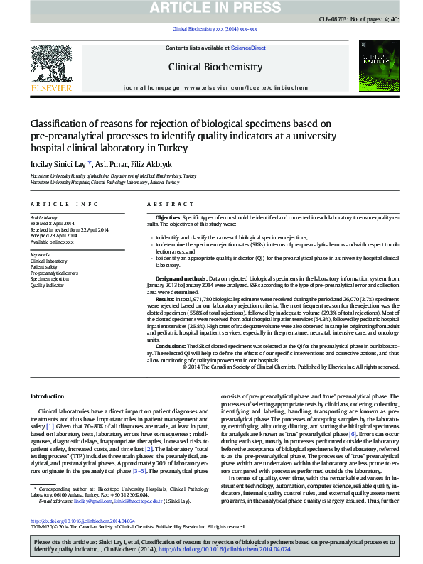 (PDF) Classification of reasons for rejection of biological specimens ...