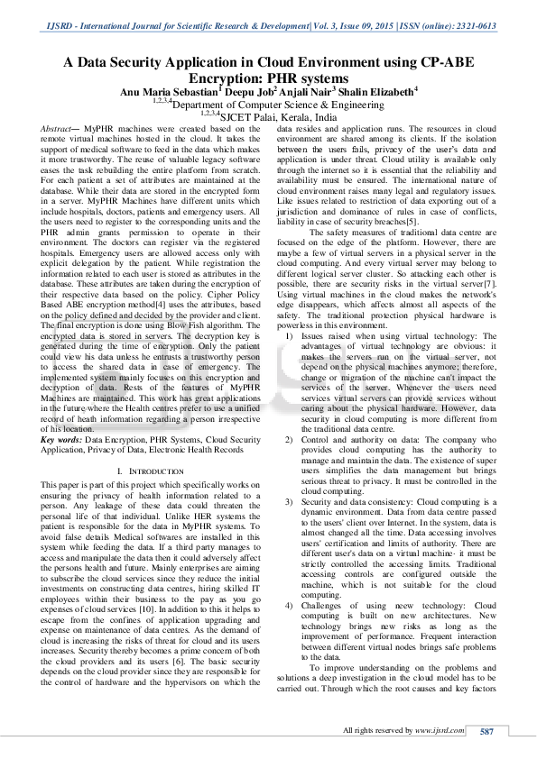 (PDF) A Data Security Application in Cloud Environment using CP-ABE Encryption : PHR systems Anu