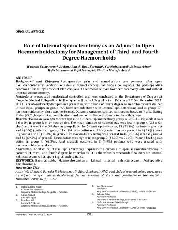 (PDF) Role of Internal Sphincterotomy as an Adjunct to Open ...