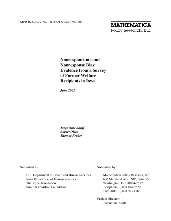(PDF) Nonresponse Bias in Iowa TANF Survey Findings