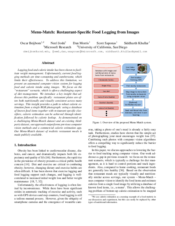 (PDF) Menu-Match: Restaurant-Specific Food Logging from Images