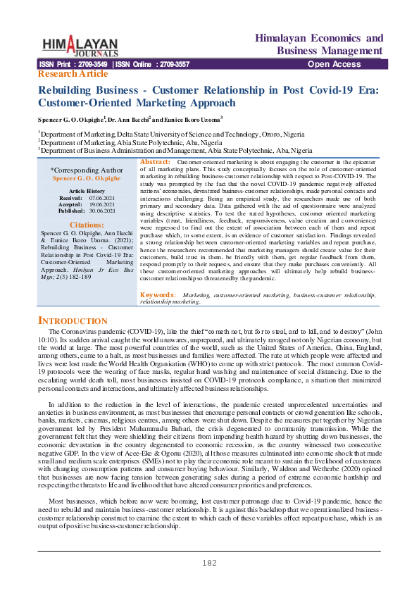 (PDF) Rebuilding Business - Customer Relationship in Post Covid-19 Era ...