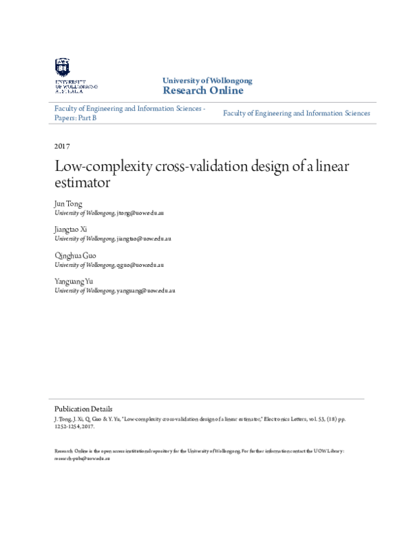 (PDF) Low-complexity cross-validation design of a linear estimator