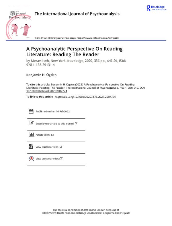 (PDF) Review of A Psychoanalytic Perspective On Reading Literature ...