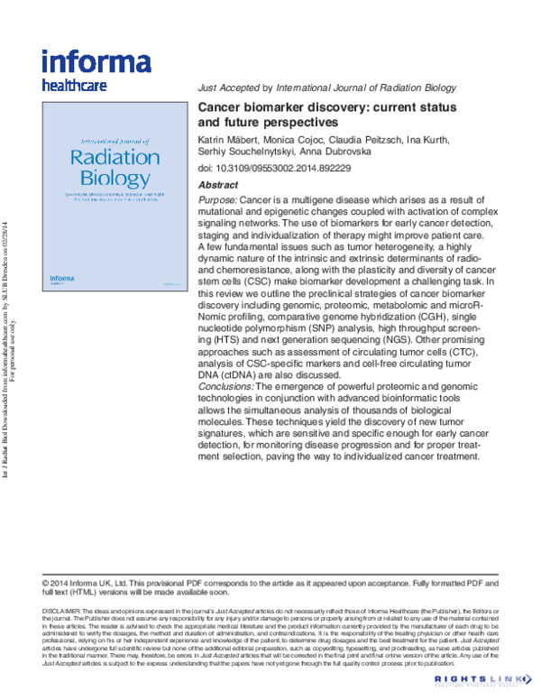 (PDF) Cancer biomarker discovery: Current status and future perspectives