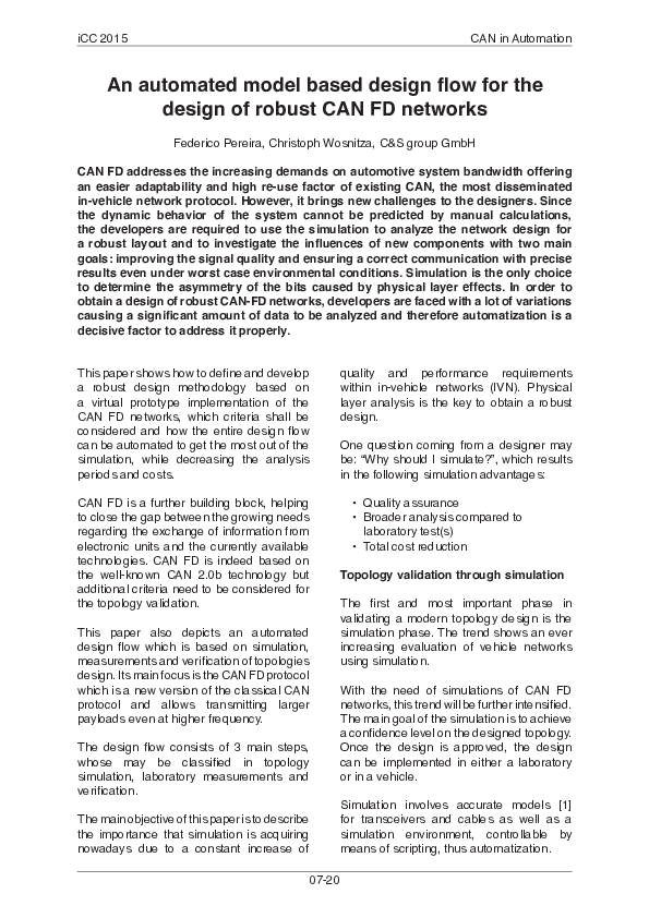 (PDF) An automated model based design flow for the design of robust CAN FD networks