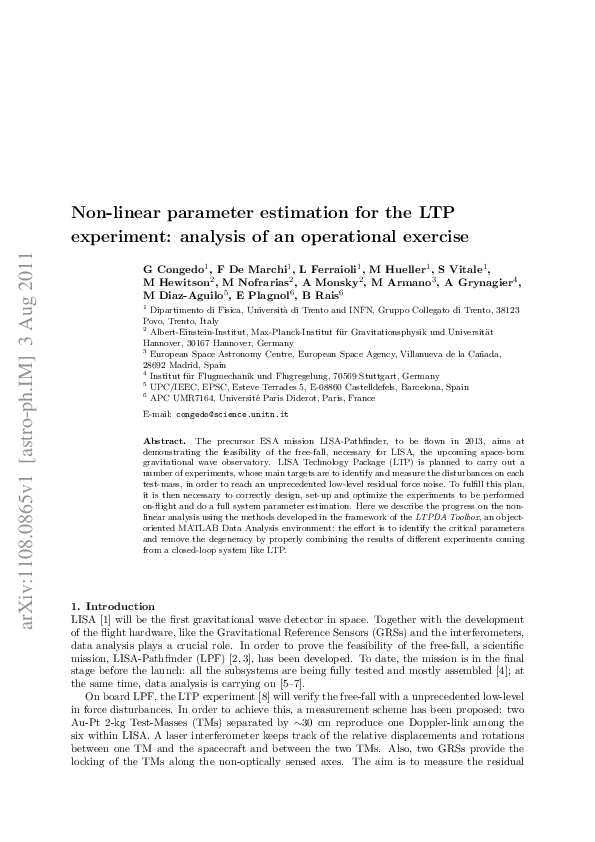 (PDF) Non-linear parameter estimation for the LTP experiment: analysis of an operational exercise