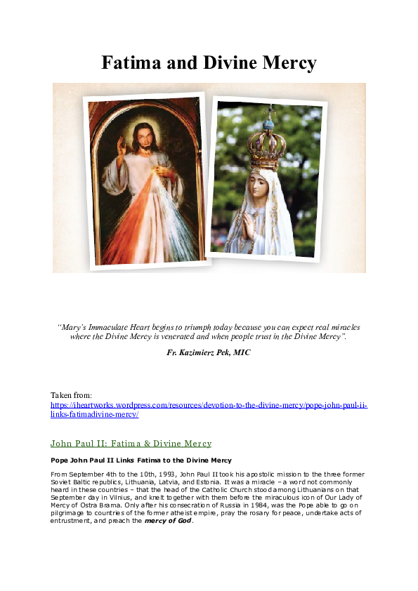 (DOC) Fatima and Divine Mercy