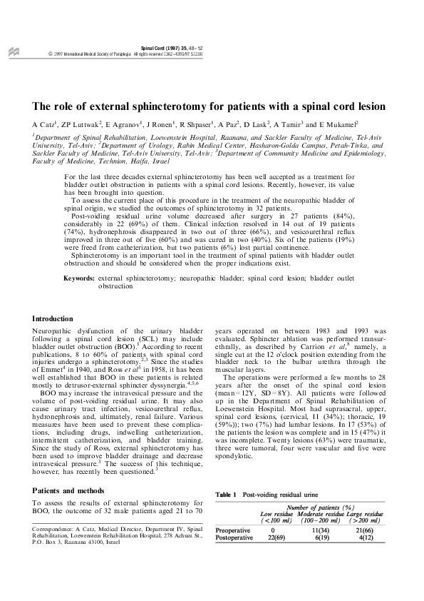 (PDF) The Role of External Sphincterotomy for Patients With a Spinal ...
