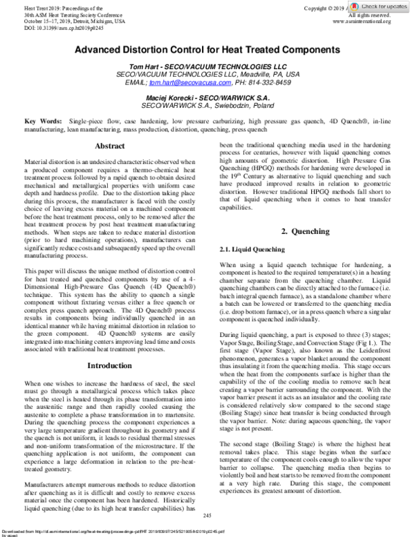 (PDF) Advanced Distortion Control for Heat Treated Components