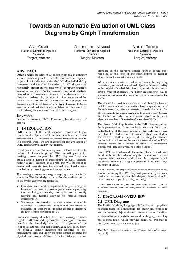 Pdf Towards An Automatic Evaluation Of Uml Class Diagrams By Graph Transformation Mariam
