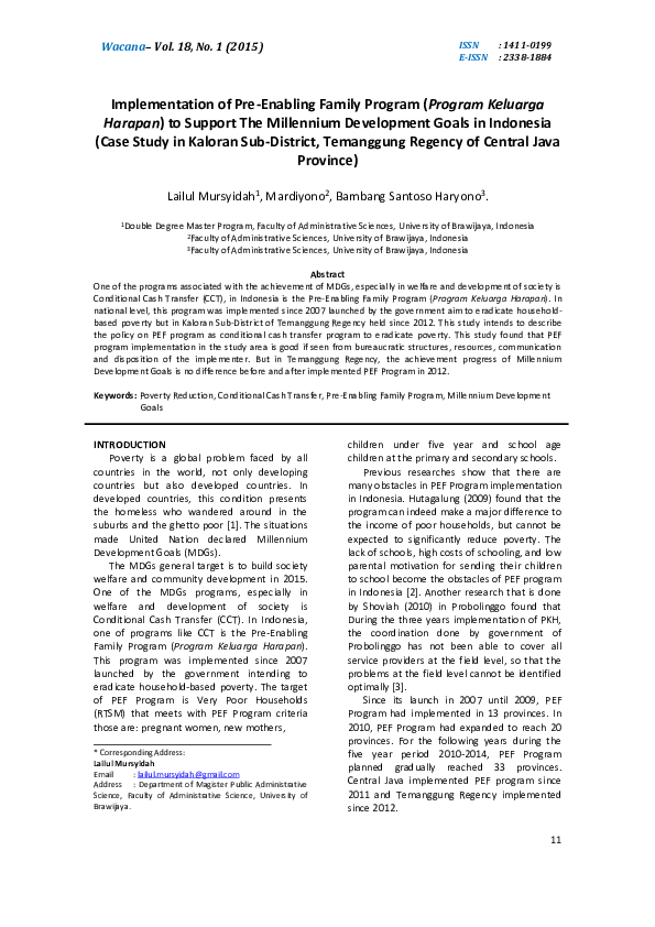 (PDF) Implementation of Pre-Enabling Family Program (Program Keluarga Harapan) to Support The ...