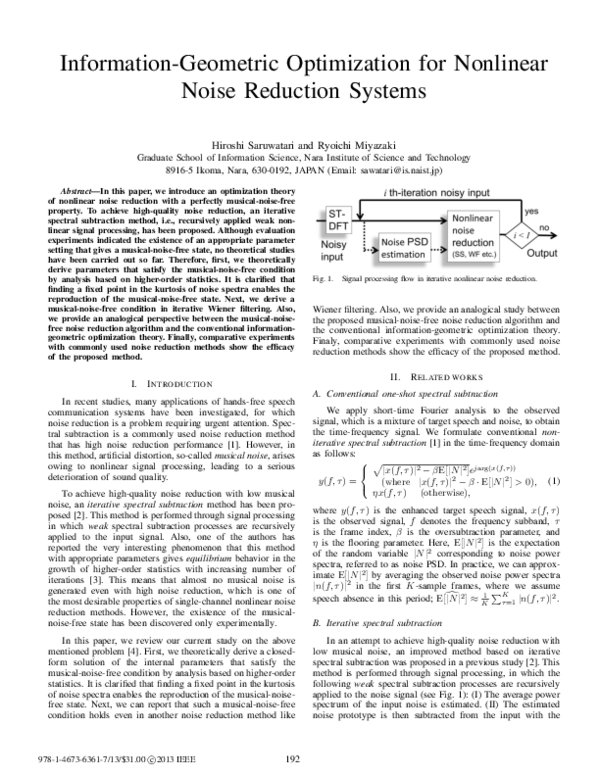 (PDF) Information-geometric optimization for nonlinear noise reduction systems