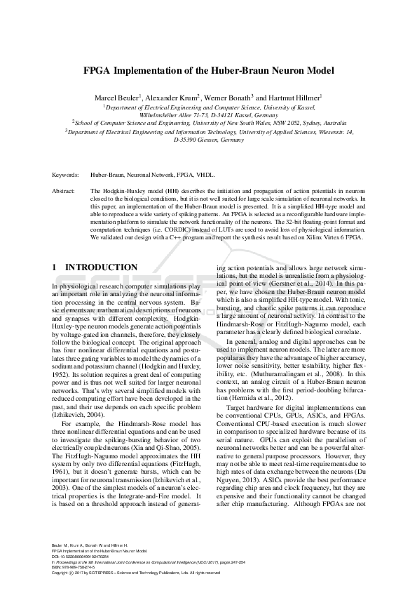 (PDF) FPGA Implementation of the Huber-Braun Neuron Model