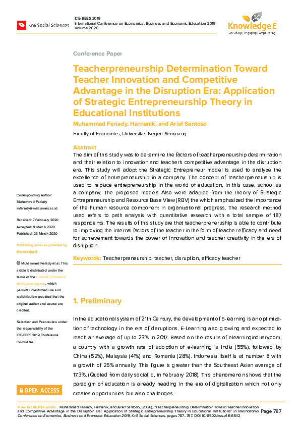 (PDF) Teacherpreneurship Determination Toward Teacher Innovation and ...