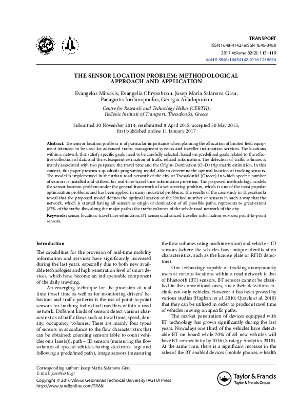 (PDF) The Sensor Location Problem: Methodological Approach and Application
