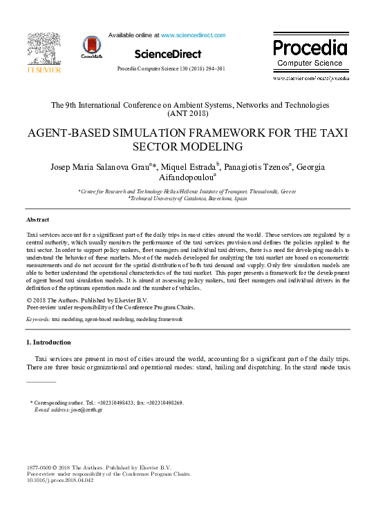 (PDF) Agent-Based Simulation Framework for the Taxi Sector Modeling