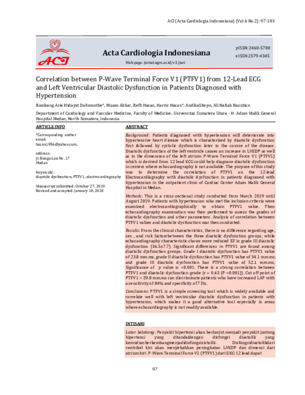 (PDF) Correlation between P-Wave Terminal Force V1 (PTFV1) from 12-Lead ...