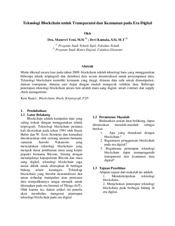 (PDF) Teknologi Blockchain untuk Transparansi dan Keamanan pada Era Digital