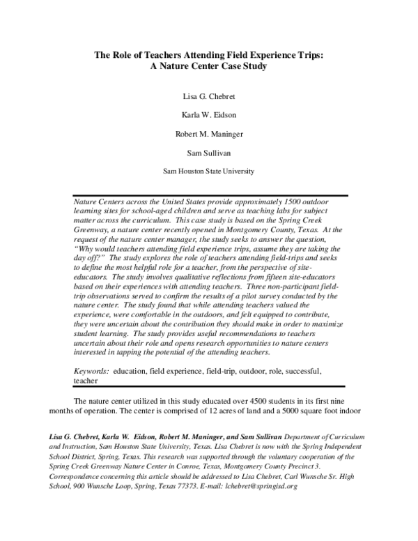 (PDF) The Role of Teachers Attending Field Experience Trips: A Nature ...