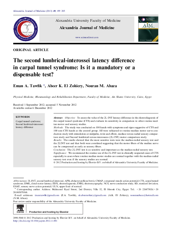 (PDF) The second lumbrical-interossei latency difference in carpal ...