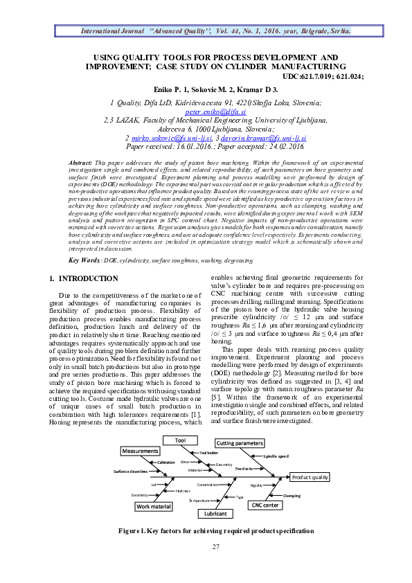 (PDF) Using Quality Tools for Process Development and Improvement; Case ...
