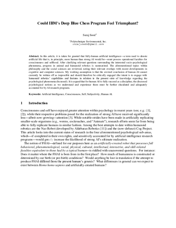 (PDF) Could IBM'S Deep Blue chess program feel triumphant?