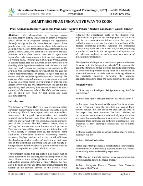 (PDF) Smart Recipe-An Innovative Way to Cook | Anushka Pandhare ...