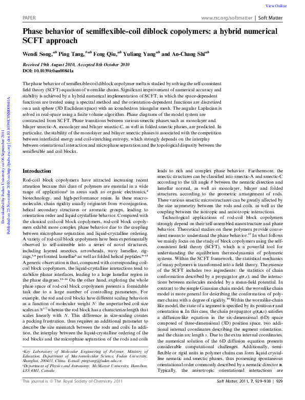 (PDF) Phase behavior of semiflexible-coil diblock copolymers: a hybrid numerical SCFT approach