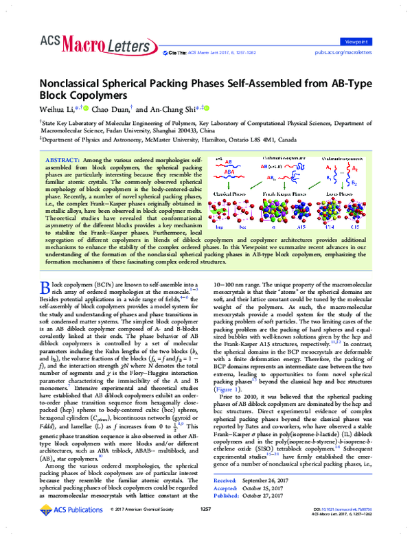 (PDF) Nonclassical Spherical Packing Phases Self-Assembled from AB-Type ...