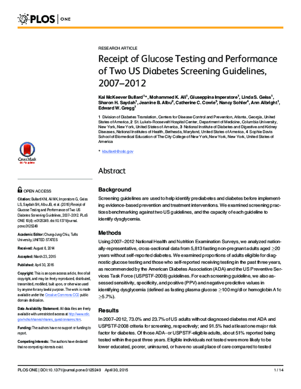 (PDF) Receipt of Glucose Testing and Performance of Two US Diabetes ...