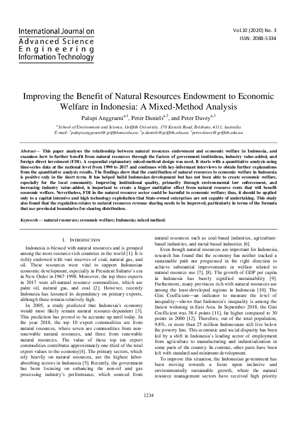 (PDF) Improving the Benefit of Natural Resources Endowment to Economic ...