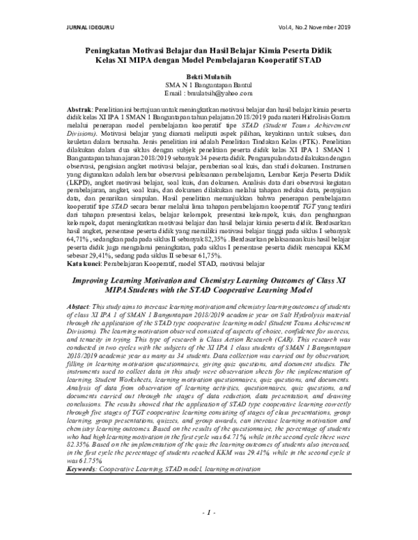 (PDF) Improving Learning Motivation and Chemistry Learning Outcomes of Class XI MIPA Students ...