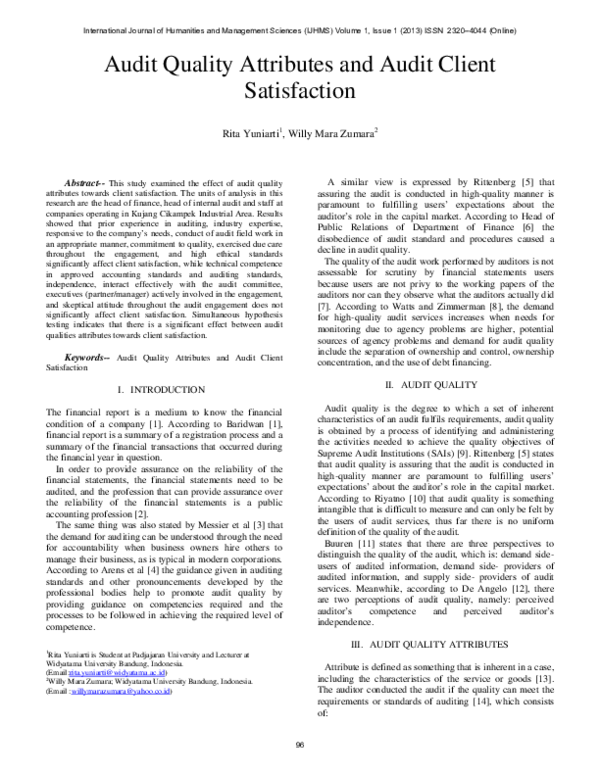 (PDF) Audit Quality Attributes and Audit Client Satisfaction