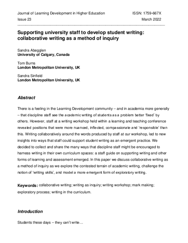 (PDF) Supporting university staff to develop student writing ...