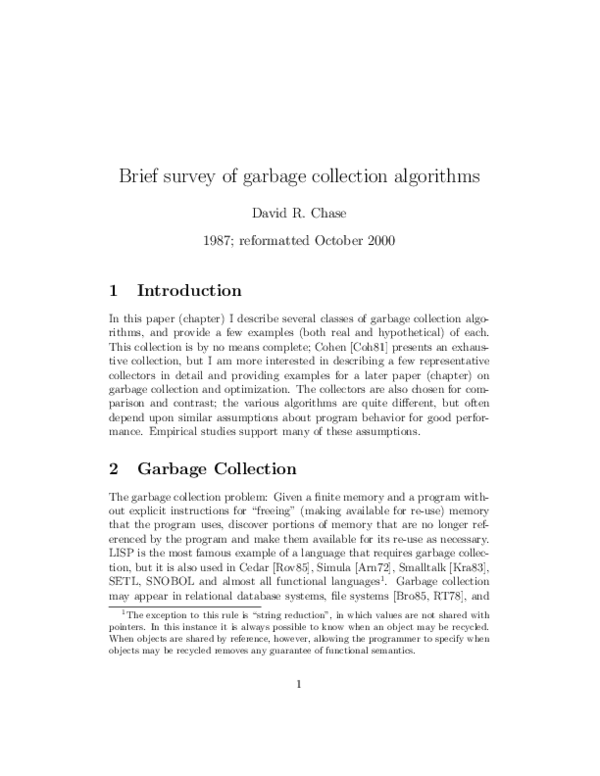 Pdf Brief Survey Of Garbage Collection Algorithms David Chase