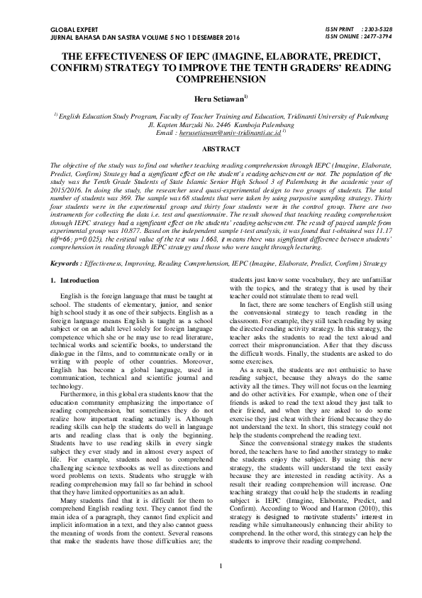 (PDF) The Effectiveness of Iepc (Imagine, Elaborate, Predict, Confirm) Strategy to Improve the ...