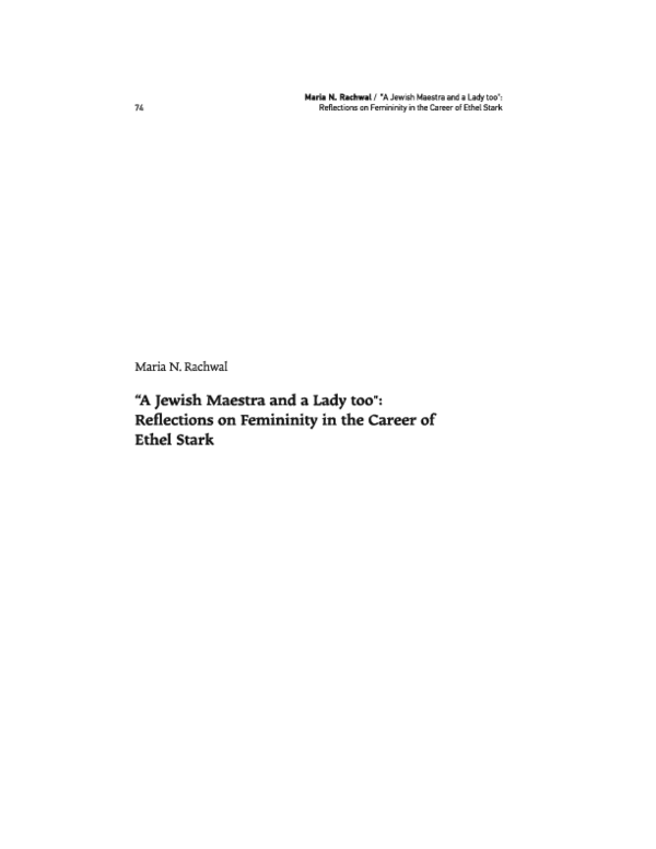 (PDF) A Jewish Maestra and a Lady too": Reflections on Femininity in ...