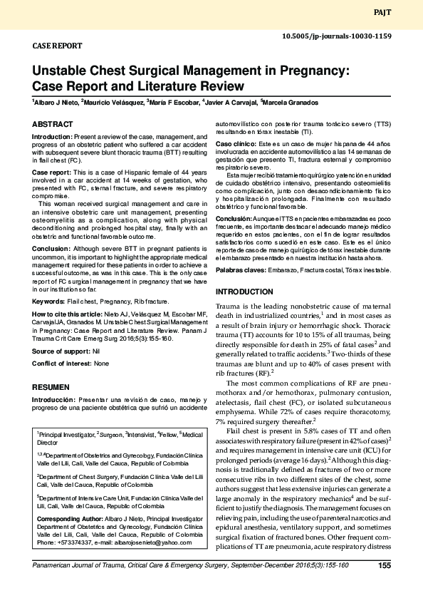 (PDF) Unstable Chest Surgical Management in Pregnancy: Case Report and ...