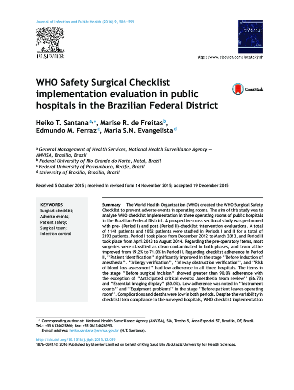 (PDF) WHO Safety Surgical Checklist implementation evaluation in public ...