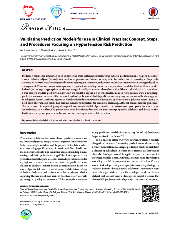 Pdf Validating Prediction Models For Use In Clinical Practice