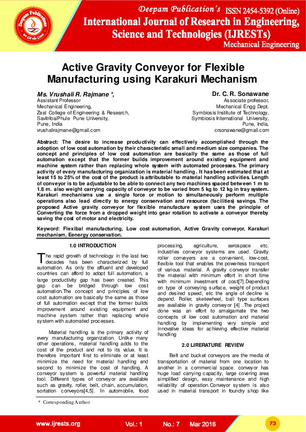 (PDF) Active Gravity Conveyor for Flexible Manufacturing using Karakuri ...