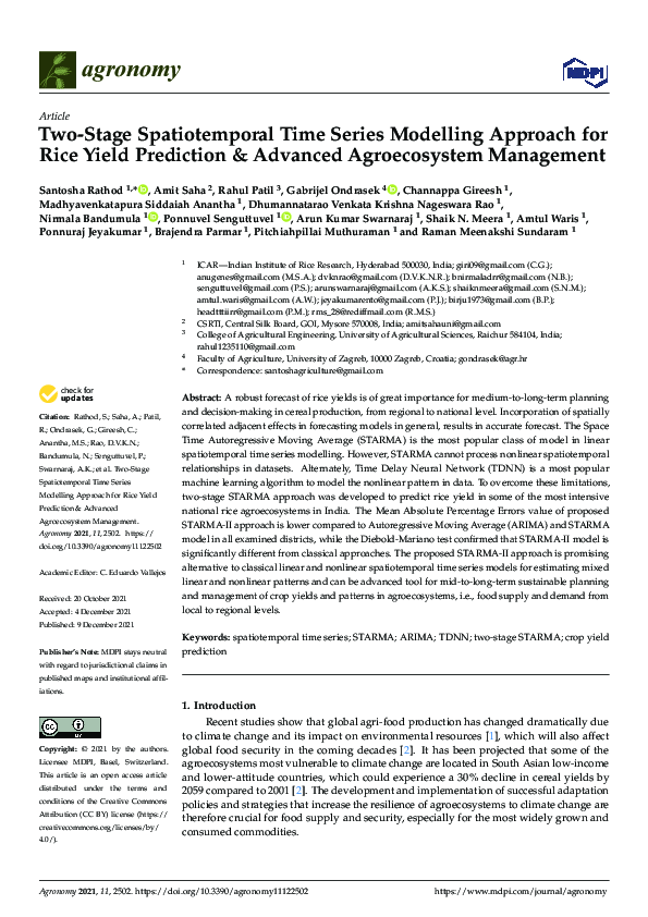 (PDF) Two-Stage STARMA for Rice Yield Prediction