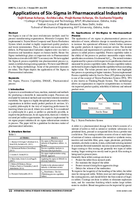 (PDF) Applications of Six-Sigma in Pharmaceutical Industries